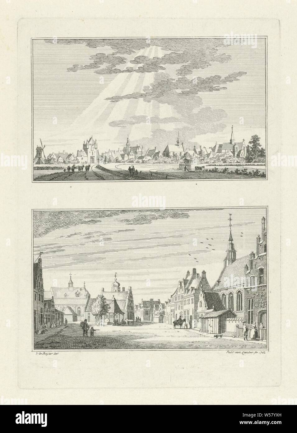Cityscape and the market square in Zevenaar, 1745 Village and ...