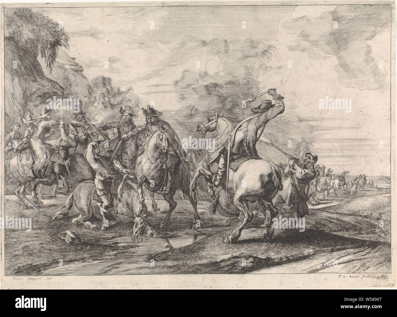 Battlefield with cavalry and infantry Cavalry battle (series title ...