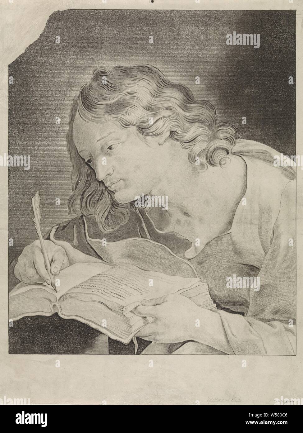 John the Evangelist, writing in a book, the apostle John the Evangelist ...