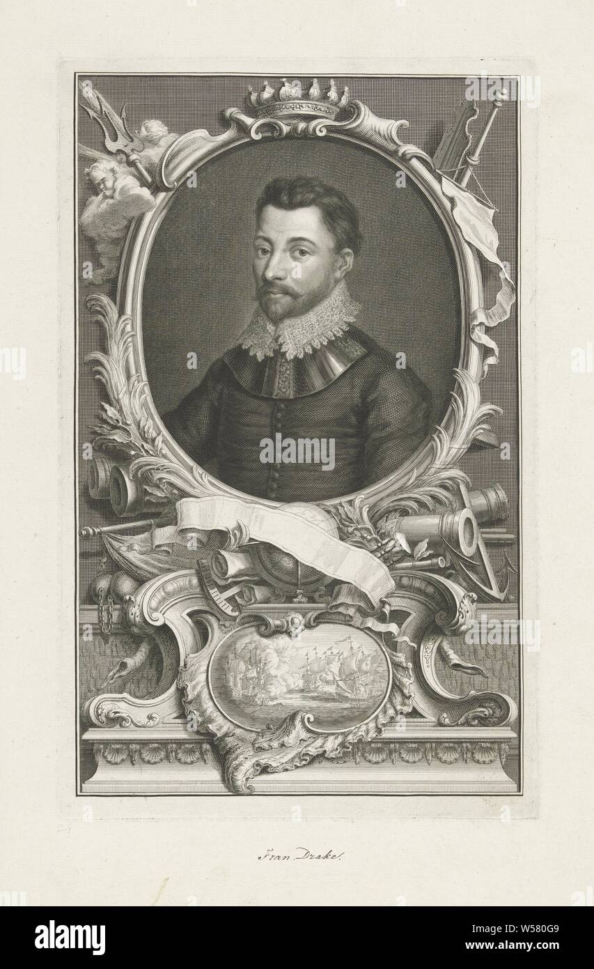 Portrait of Francis Drake, Portrait of the Admiral Francis Drake, with ...