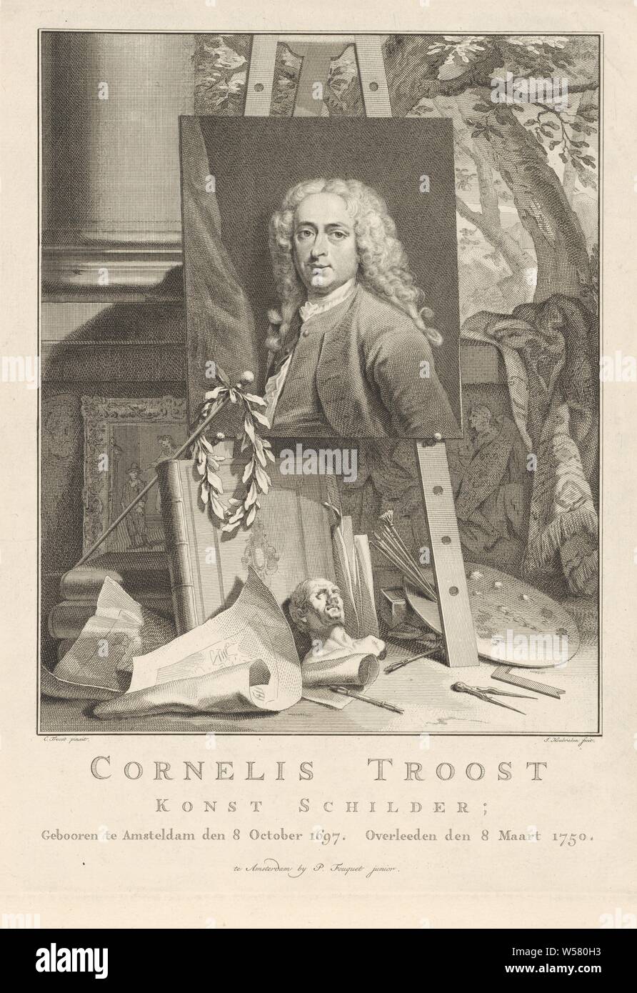 Portrait of Cornelis Troost, Portrait to the left of the painter ...