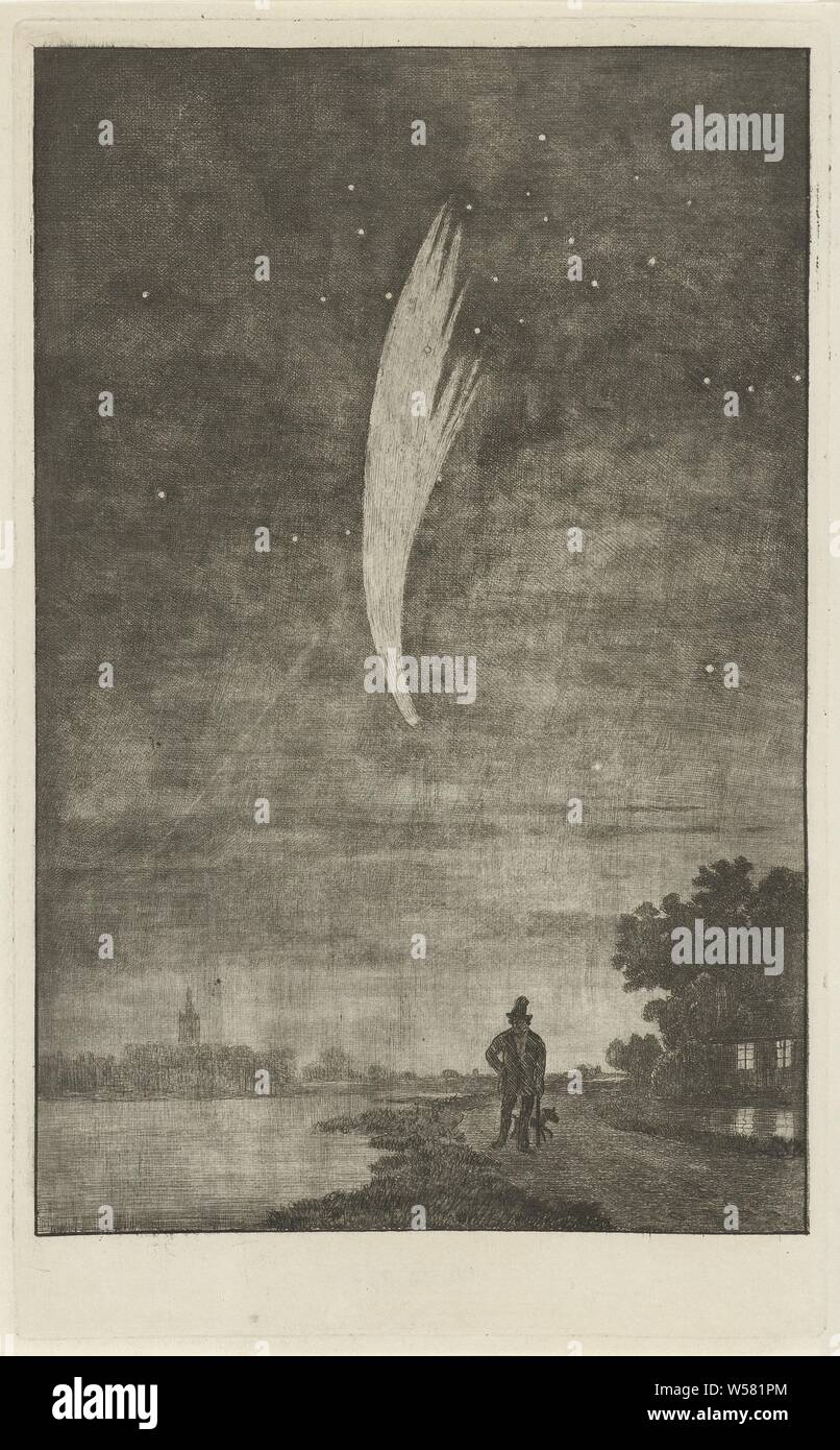 The Comet of Donati, 1858, 10 October 1858. In the foreground a man ...