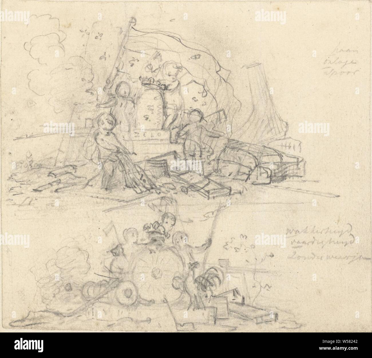 Two sketches of putti with symbols relating to the VOC, Jurriaan ...
