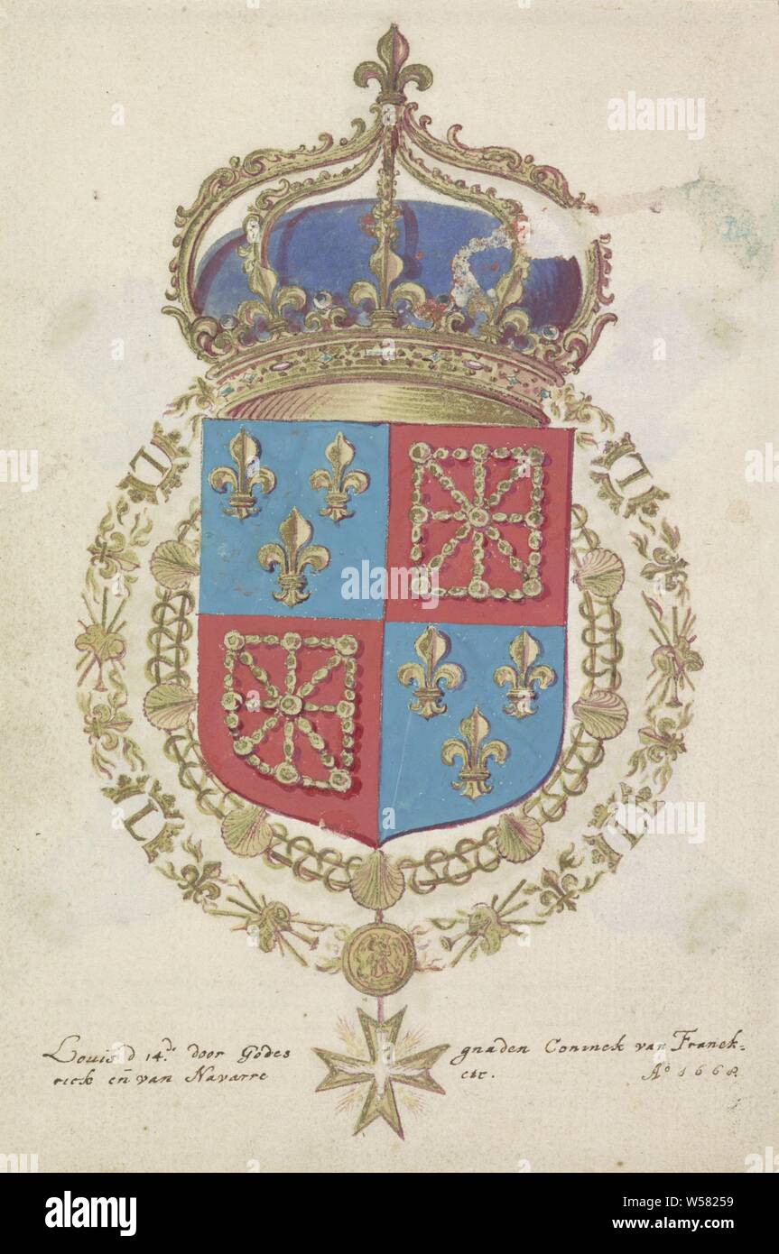 Coat of arms of Louis XIV, King of France, 1668, paper, deck paint ...