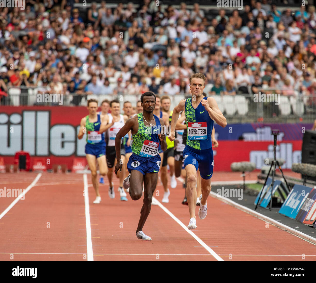 LONDON, ENGLAND - JULY 21: Samuel Tefera wins the Emsley Carr Mile ...