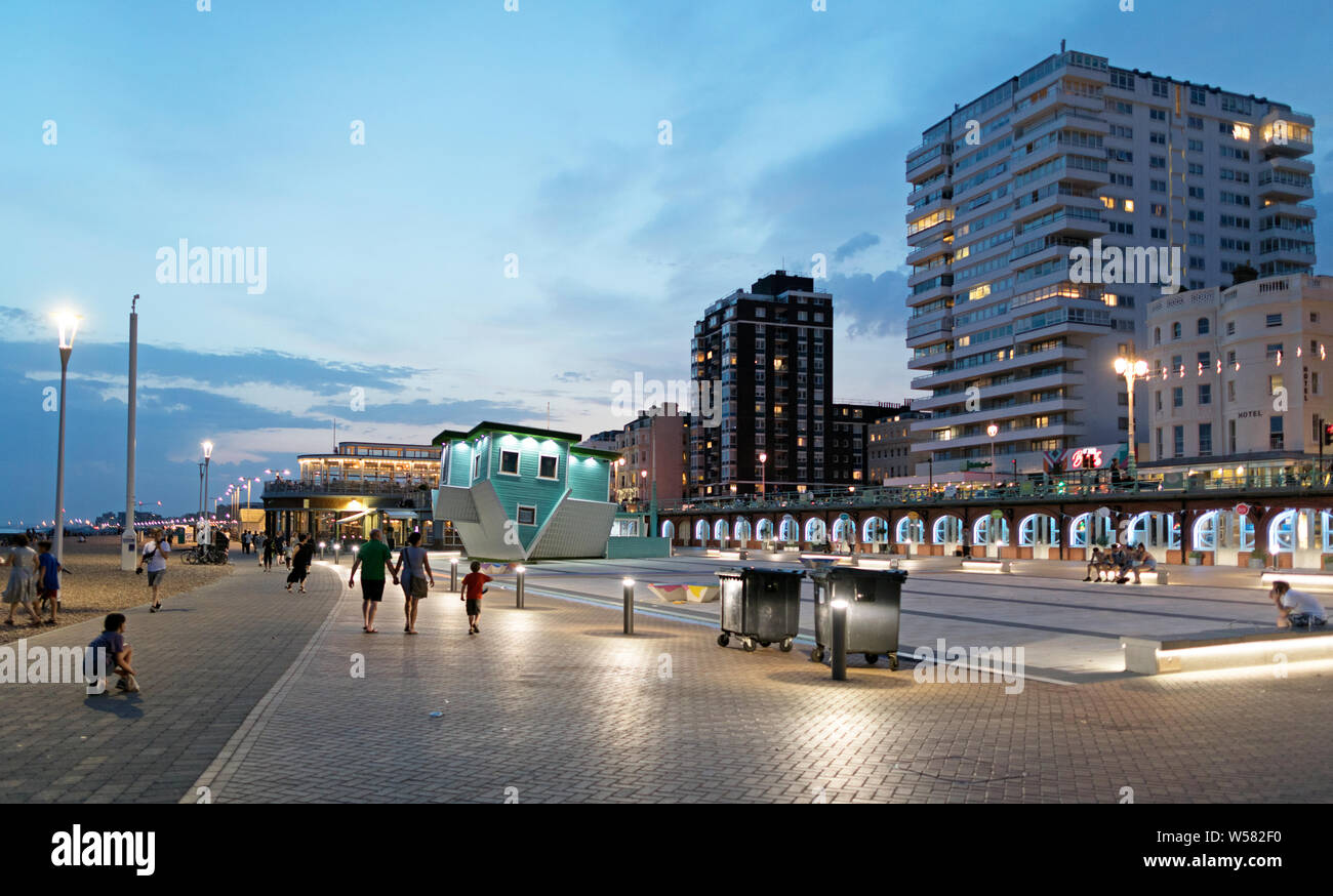 The Upside Down House on Brighton Beachfront at Night Brighton UK Stock ...