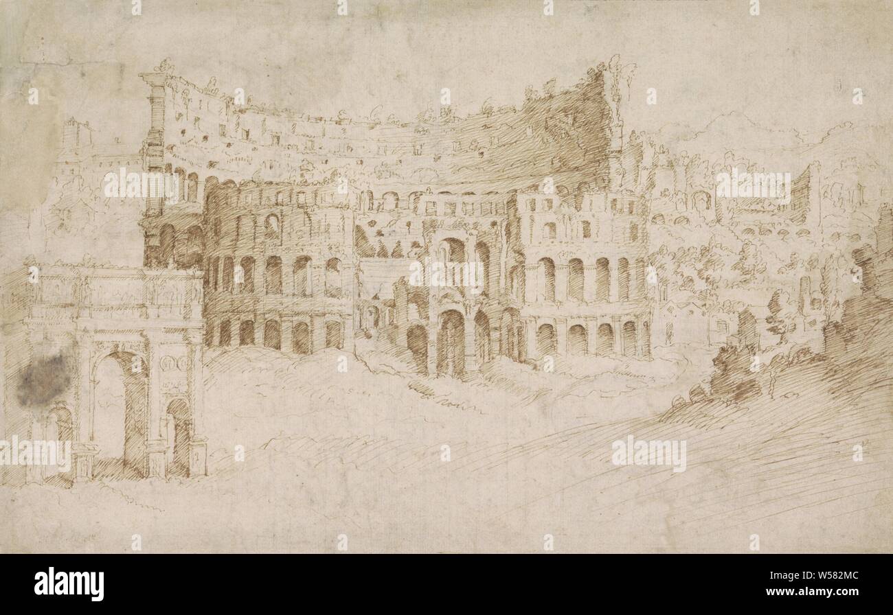 View of the colosseum and the arch of constantine hi-res stock ...