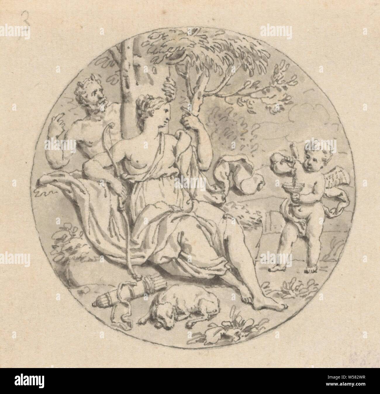 Diana with satyr and Cupid (in box with 43 drawings), (story of) Diana ...