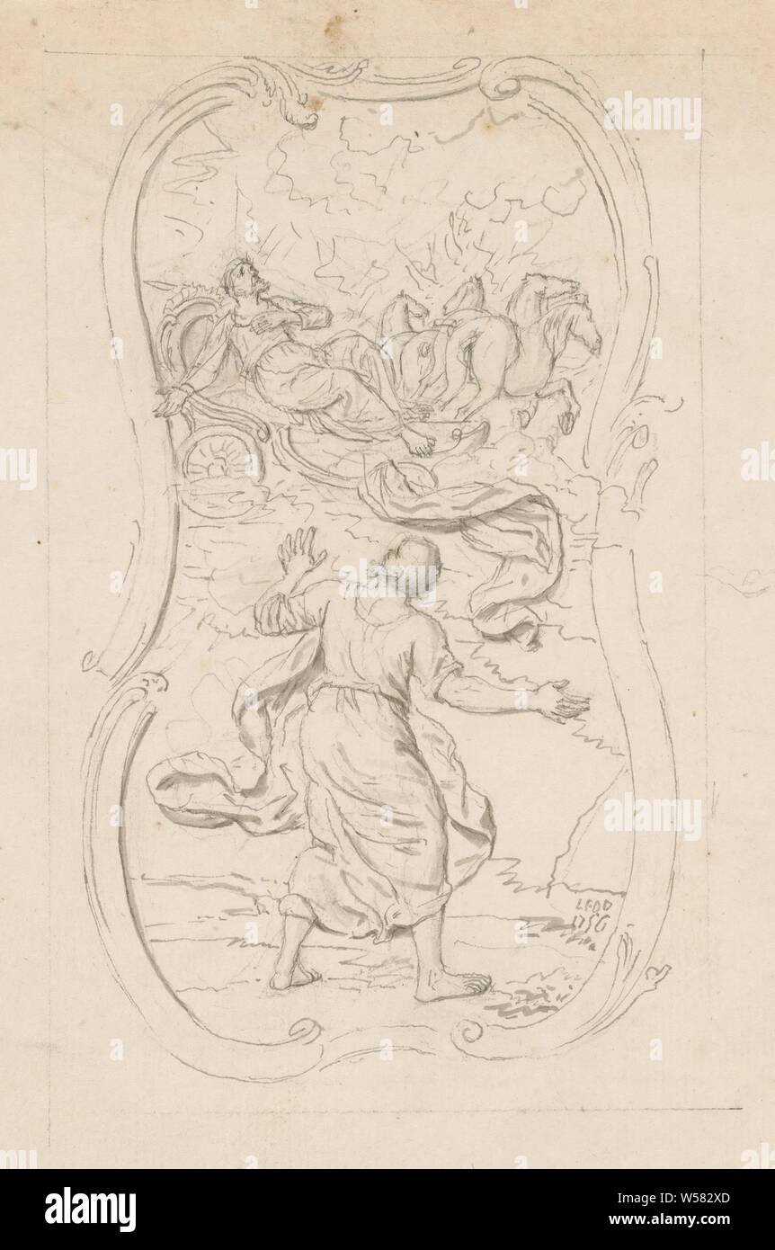 The ascension of Elijah (in box with 43 drawings), a chariot, horses of ...