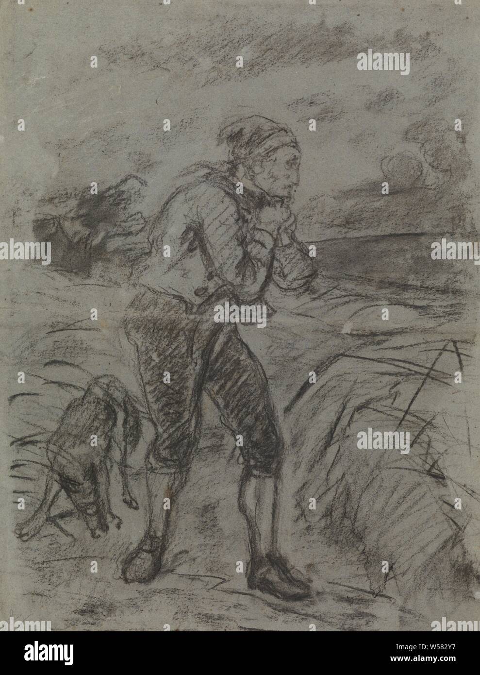 Standing farmer and his dog in the field, Thomas Simon Cool, 1841 ...