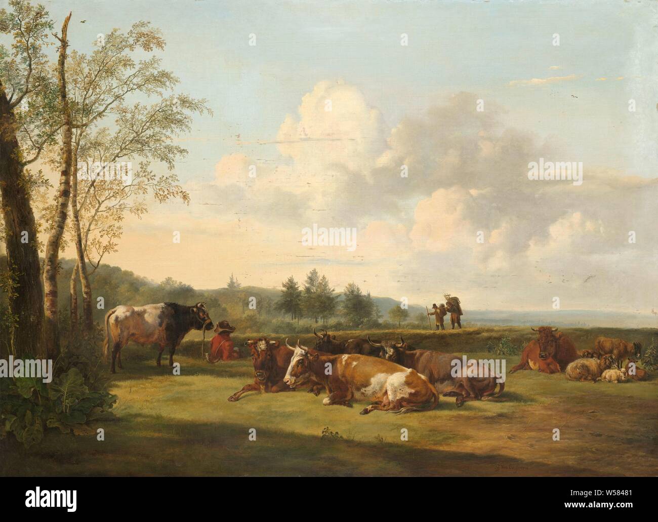 Landscape with Cattle, Landscape with cattle. Meadow with lying cows ...