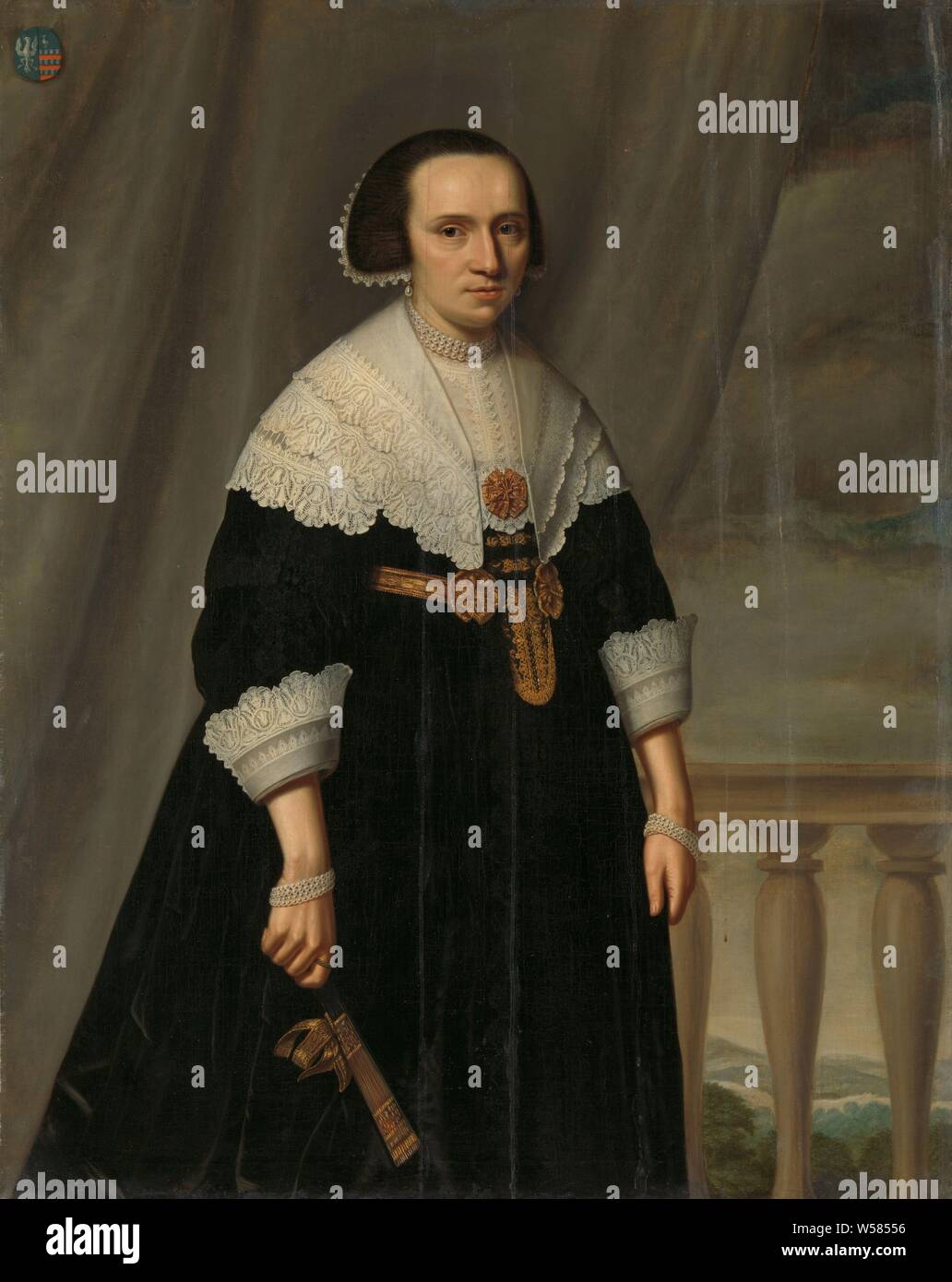 Portrait of Machteld Bas (- 1681), Portrait of a woman. Knee, standing ...