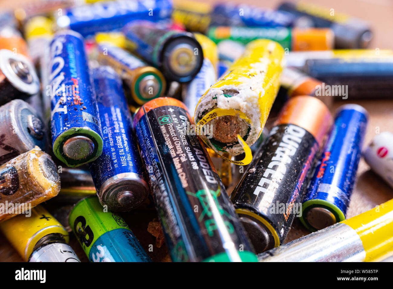 Valencia, Spain- July 24, 2019: Pile of old and used AA and AAA ...