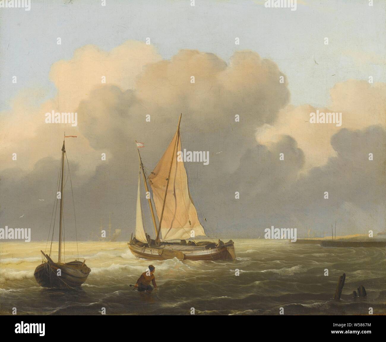 Seas off the Coast, with Spritsail Barge, Coastal view with tjalk in ...