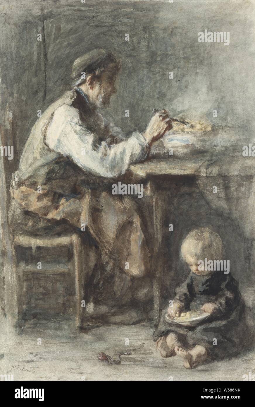 The shoemaker, eating, father and child (ren), man and child (ren ...
