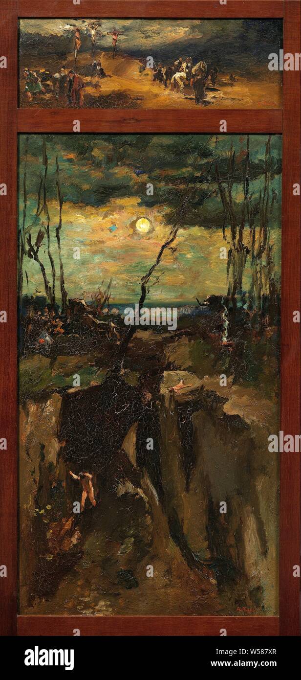 Cain and Abel, Cain and Abel. Landscape by moonlight, Abel's body lies ...