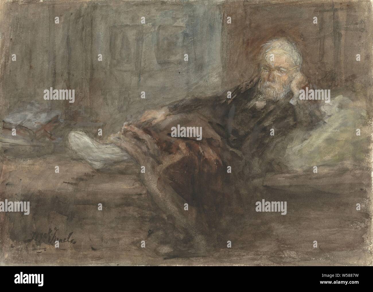 Self-portrait with sick foot, portrait, self-portrait of artist, Jozef ...