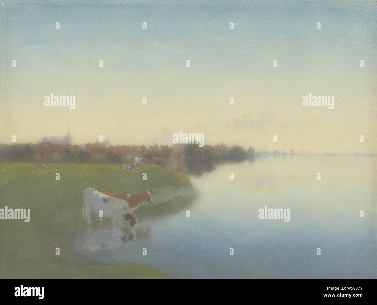 Bank of the IJssel near Hattem, river, meadow, pasture, cow, IJssel ...