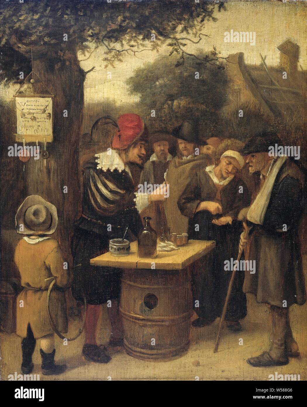 The quack, A quack praises standing behind a ton of his medicines ...