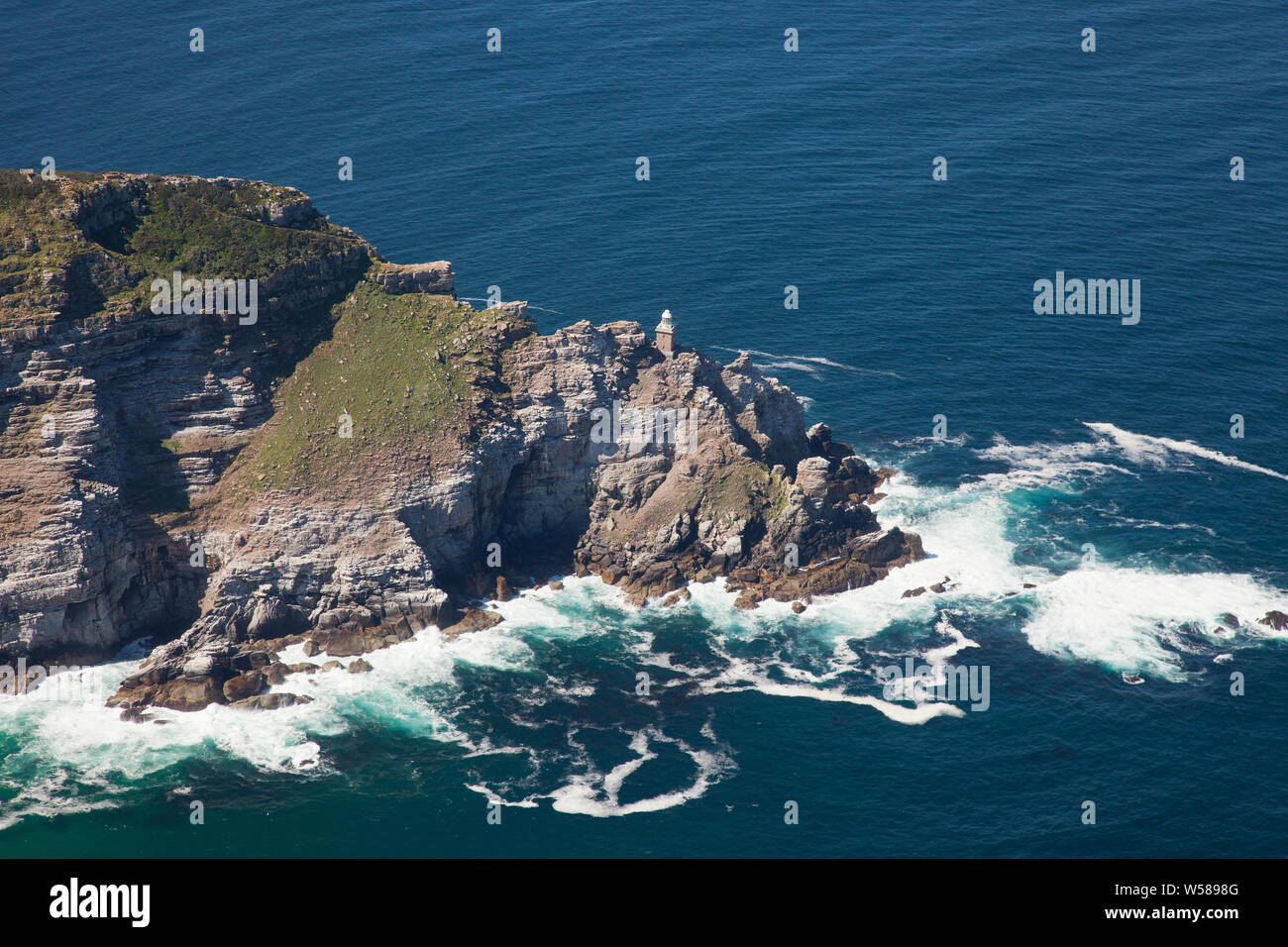 Aerial view of Cape point with lighthouse and Cape of Good Hope from a ...