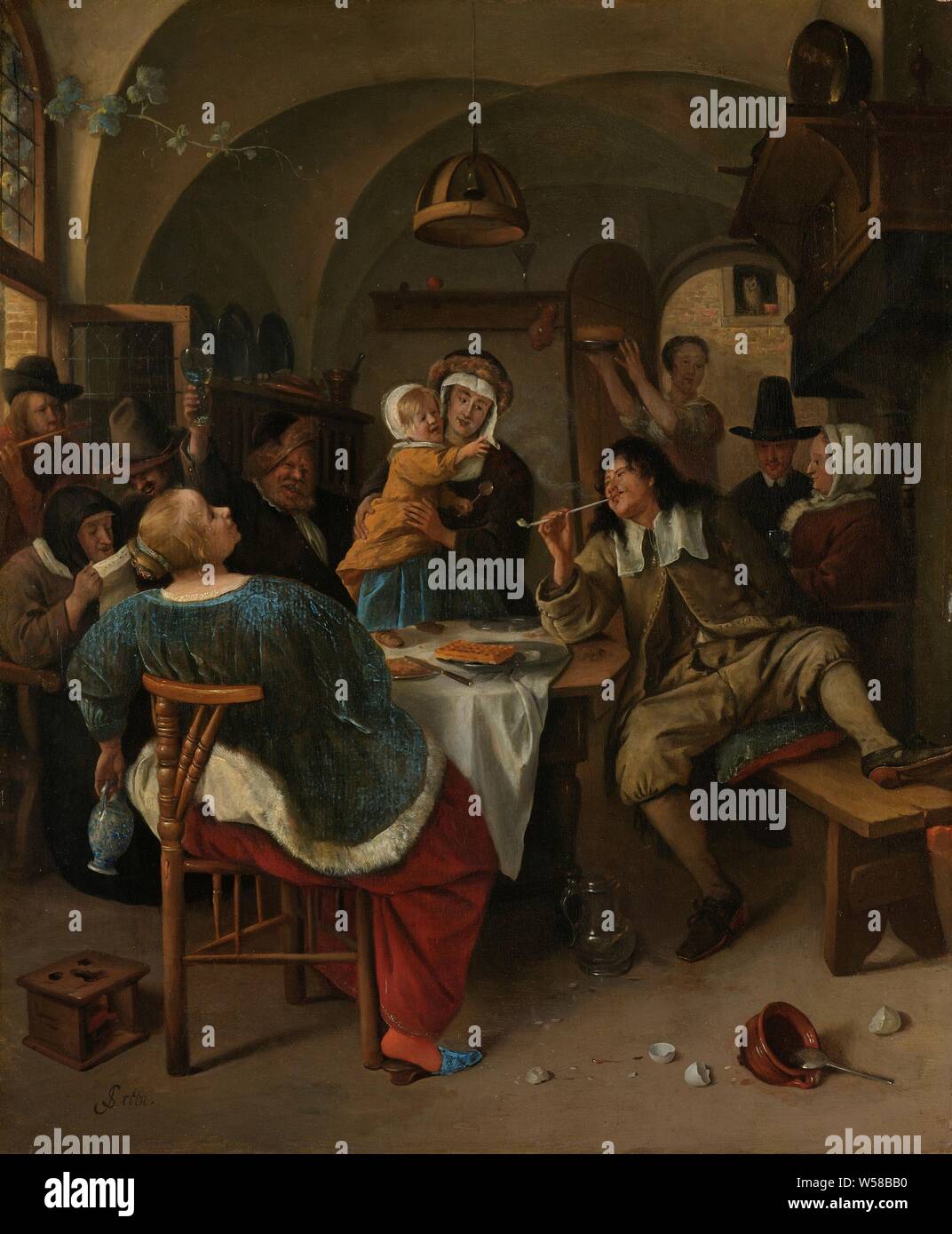 Family scene, Family scene. Interior with a family singing and drinking ...