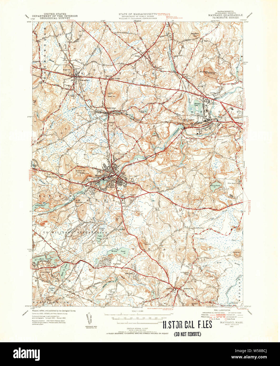 Massachusetts USGS Historical Topo Map MA Maynard 351887 1950 31680 ...
