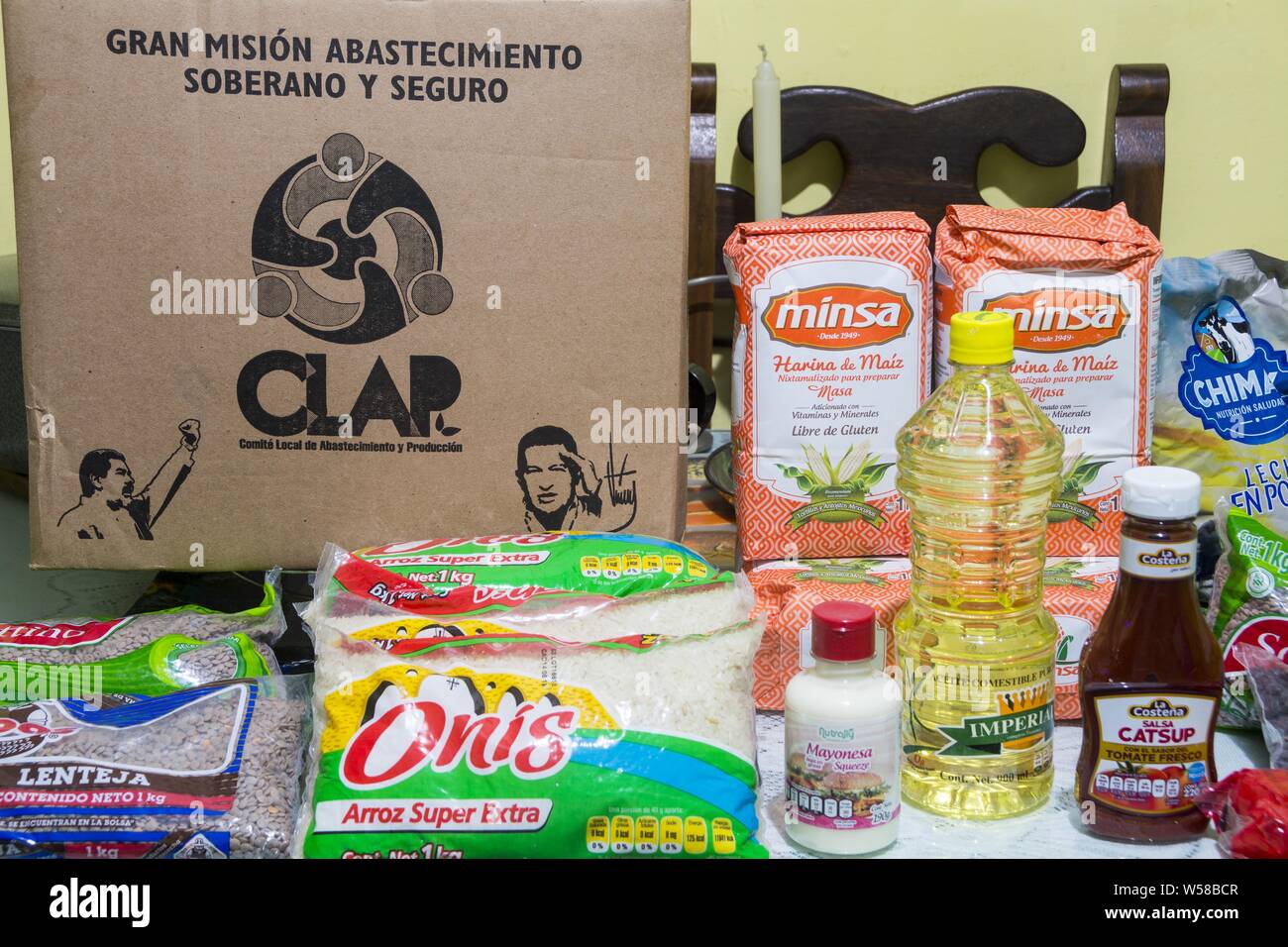 July 24, 2019, Caracas, Distrito Capital, Venezuela: Basic food box ...
