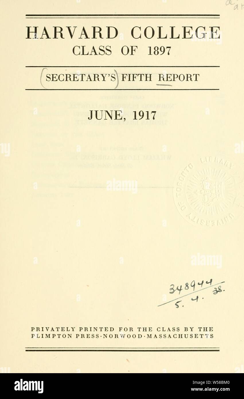 Report : Harvard University. Class of 1897 Stock Photo - Alamy