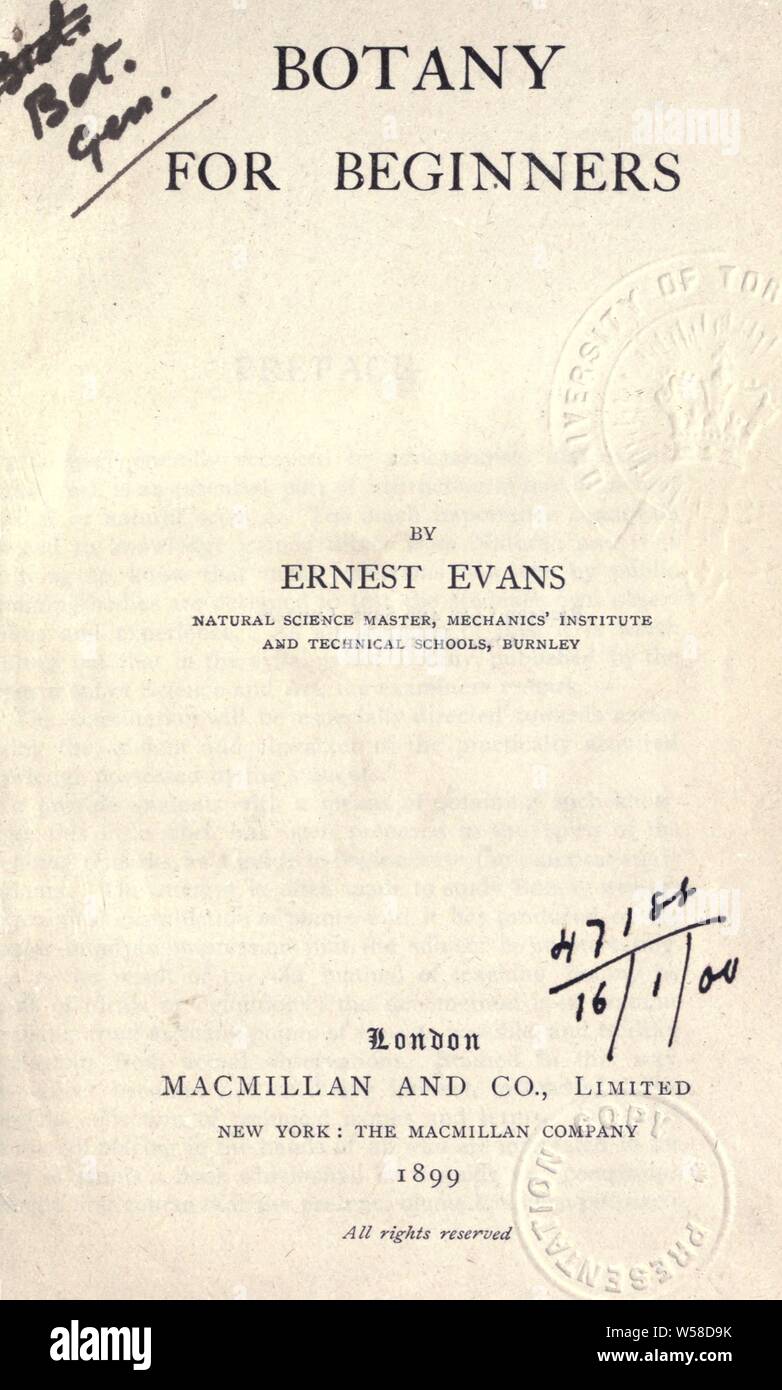 Botany for beginners : Evans, Ernest Stock Photo - Alamy
