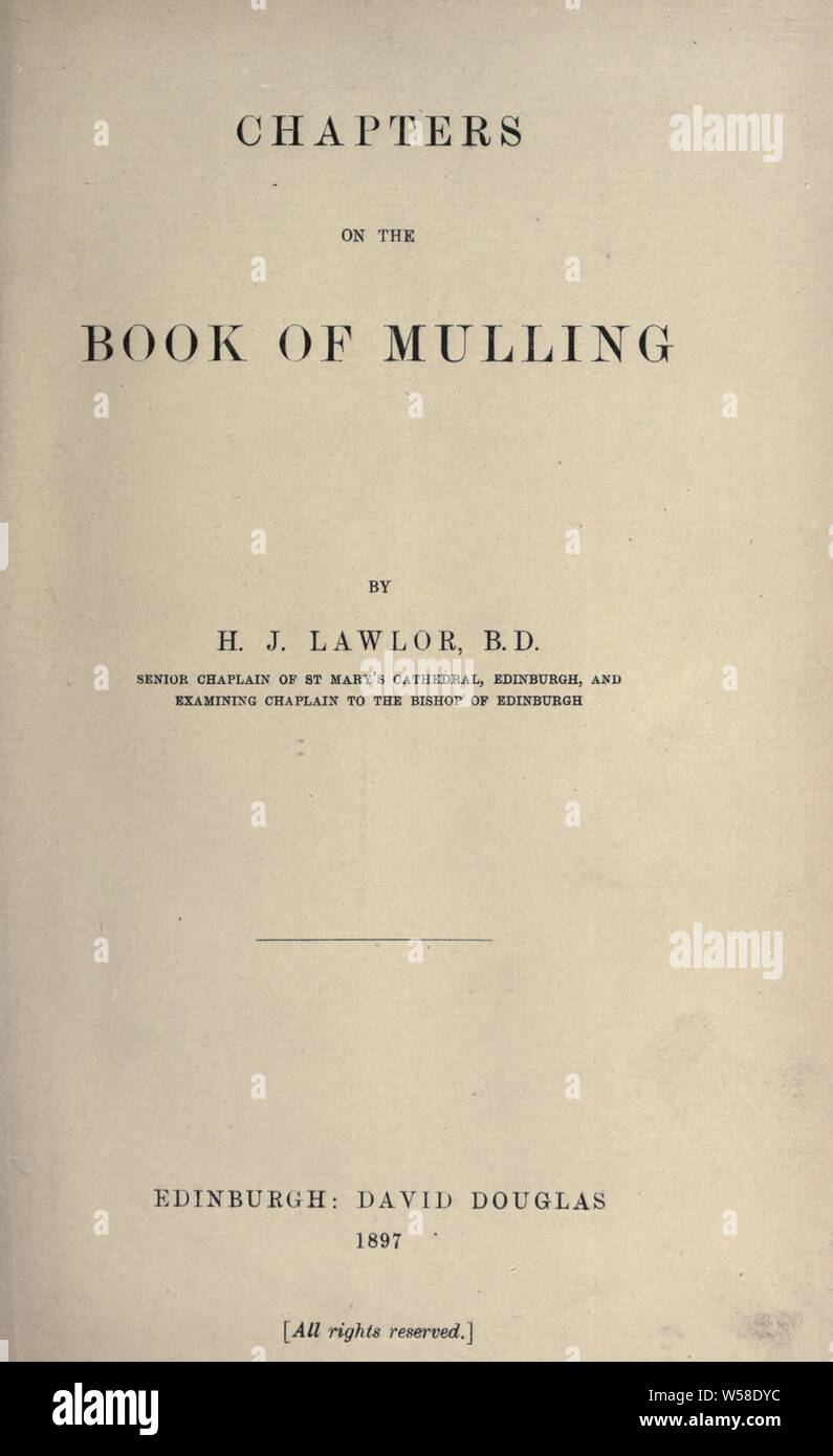 Chapters on the Book of Mulling : Lawlor, Hugh Jackson, 1860-1938 Stock ...