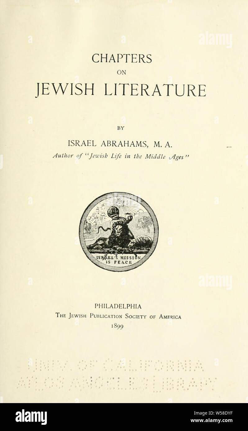 Chapters on Jewish literature : Abrahams, Israel, 1858-1925 Stock Photo ...