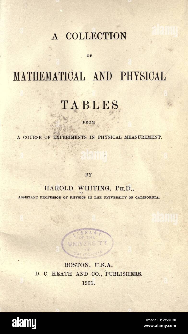 A collection of mathematical and physical tables from A course of ...
