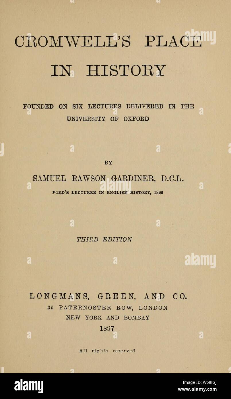 Cromwell's place in history : Gardiner, Samuel Rawson, 1829-1902 Stock ...