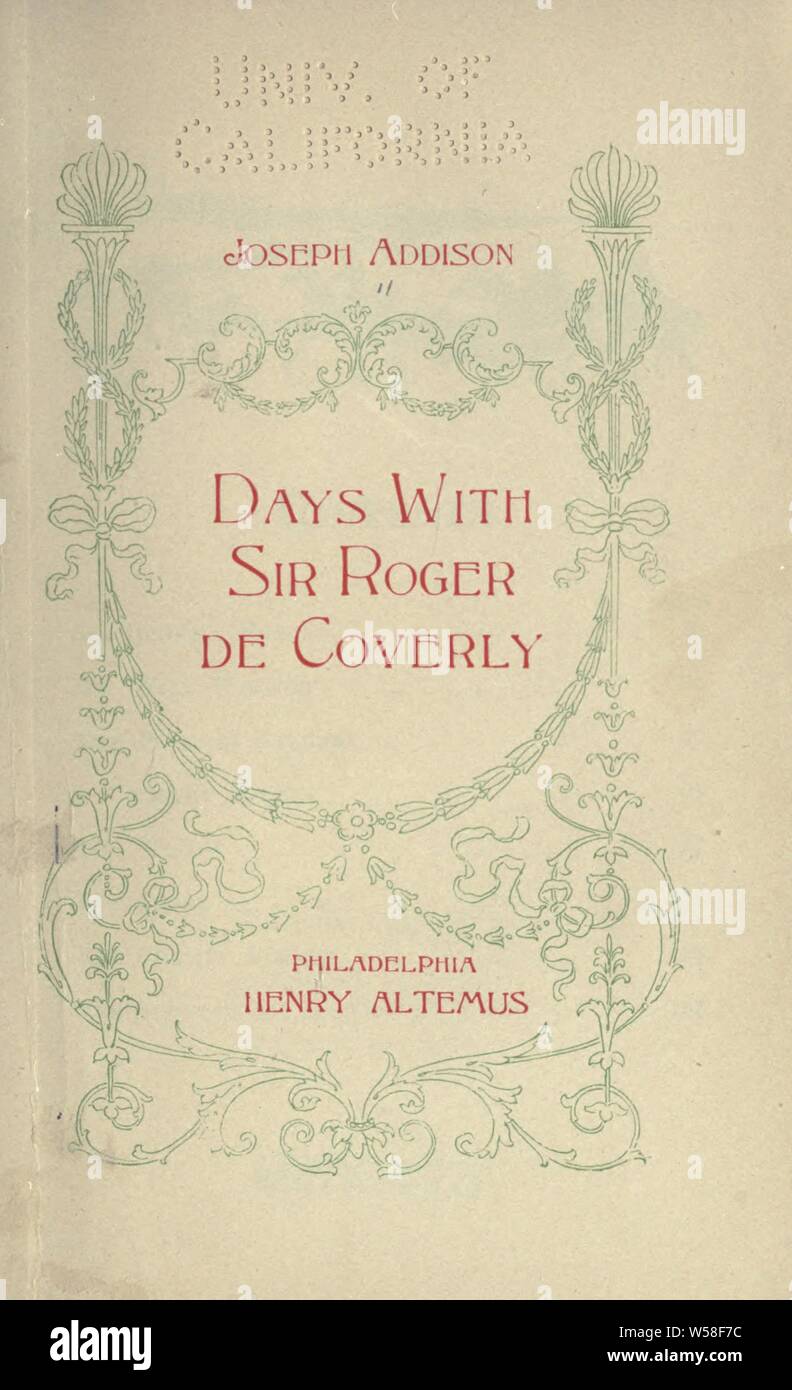 Days with Sir Roger de Coverley : Addison, Joseph, 1672-1719 Stock ...