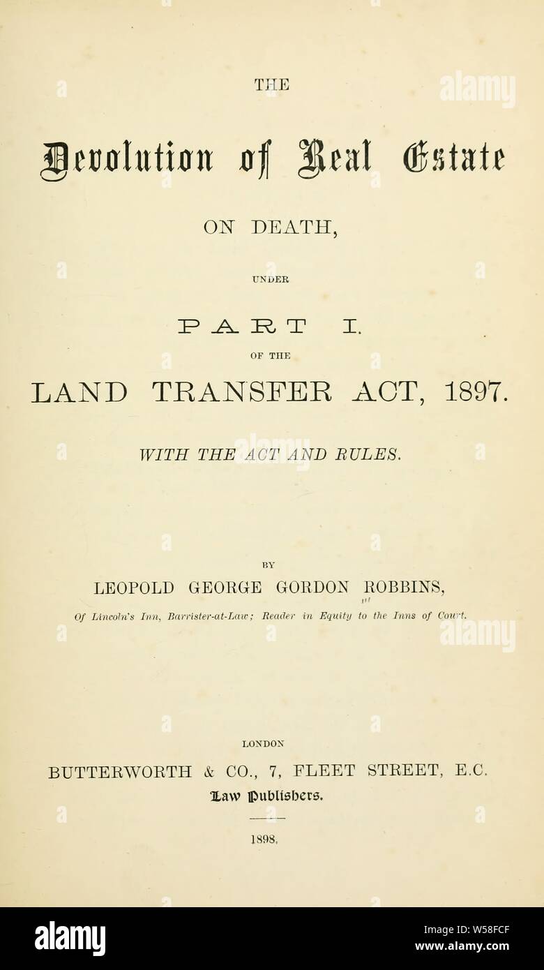 The devolution of real estate on death, under part 1 of the Land ...