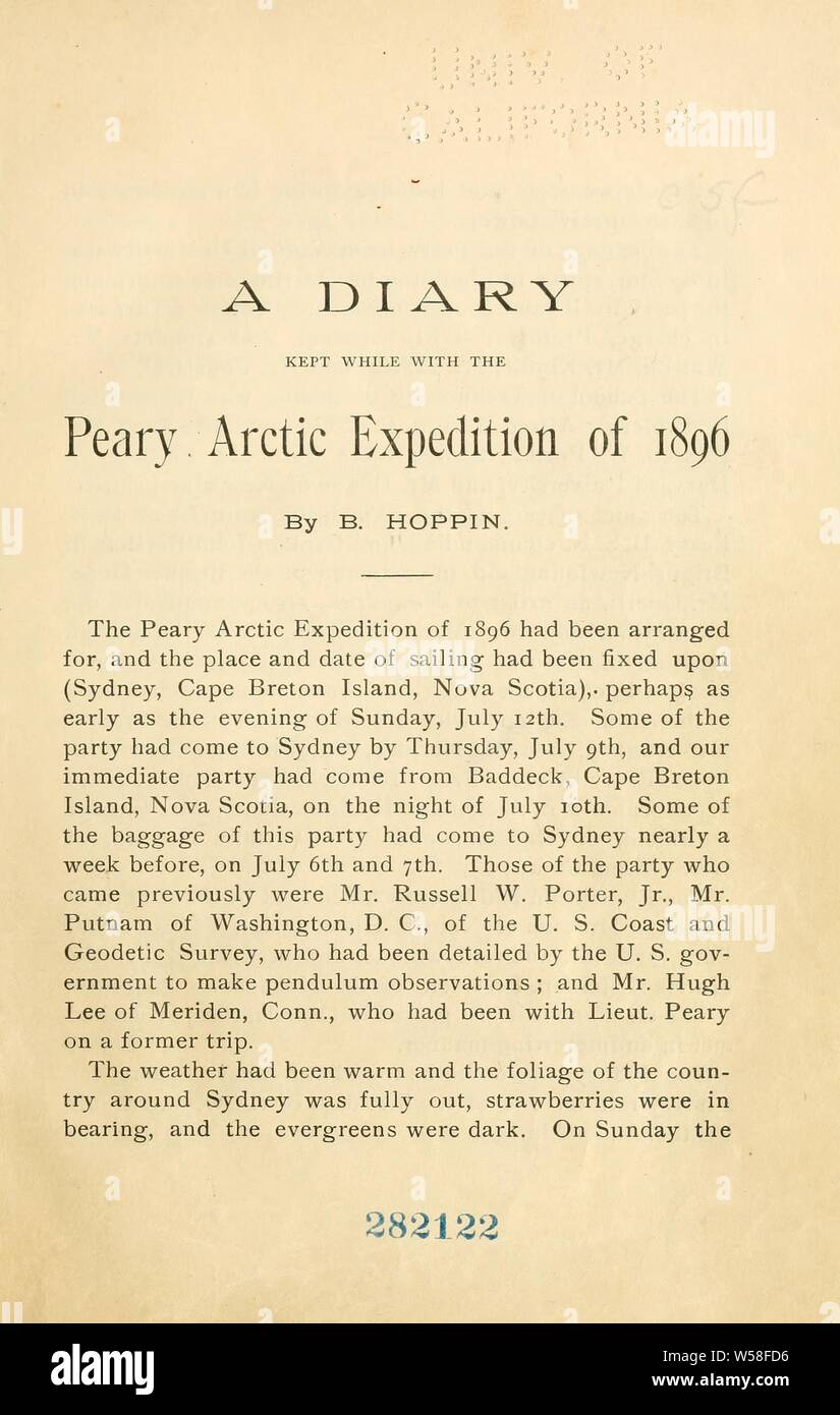 A diary kept while with the Peary Arctic expedition of 1896 : Hoppin ...