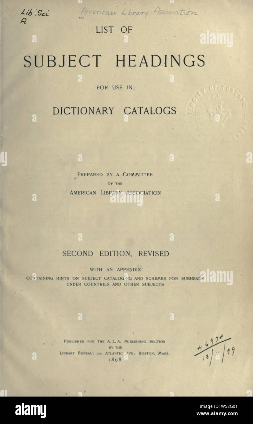 List of subject headings for use in dictionary catalogs : American ...