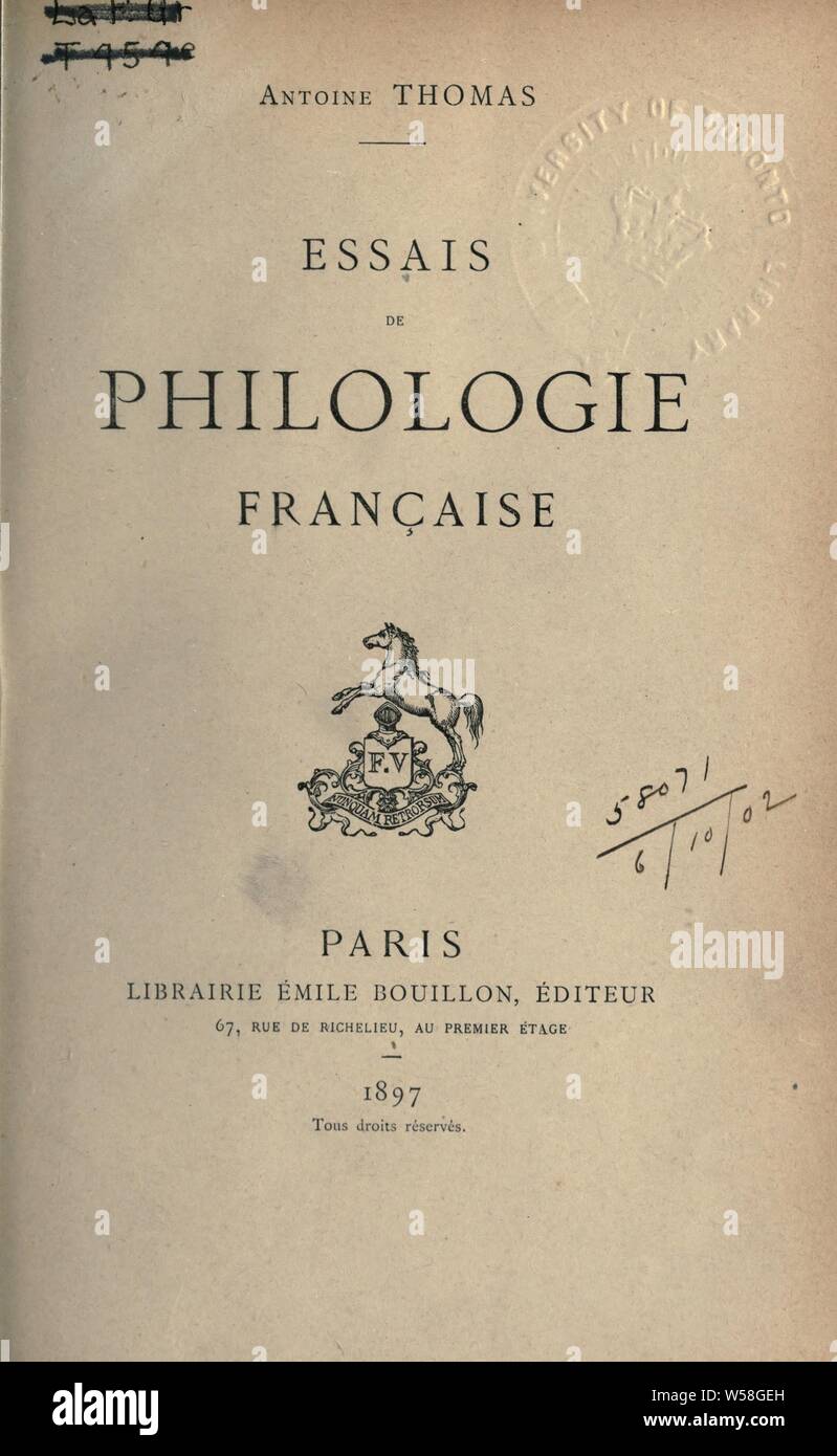 Essais de philologie francaise hi-res stock photography and images - Alamy