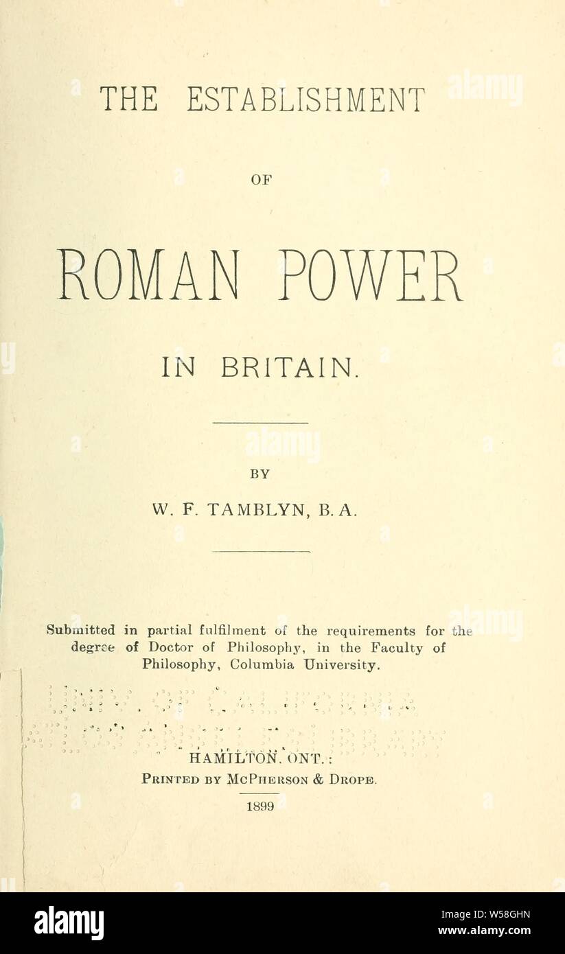 The establishment of Roman power in Britain : Tamblyn, William Ferguson ...