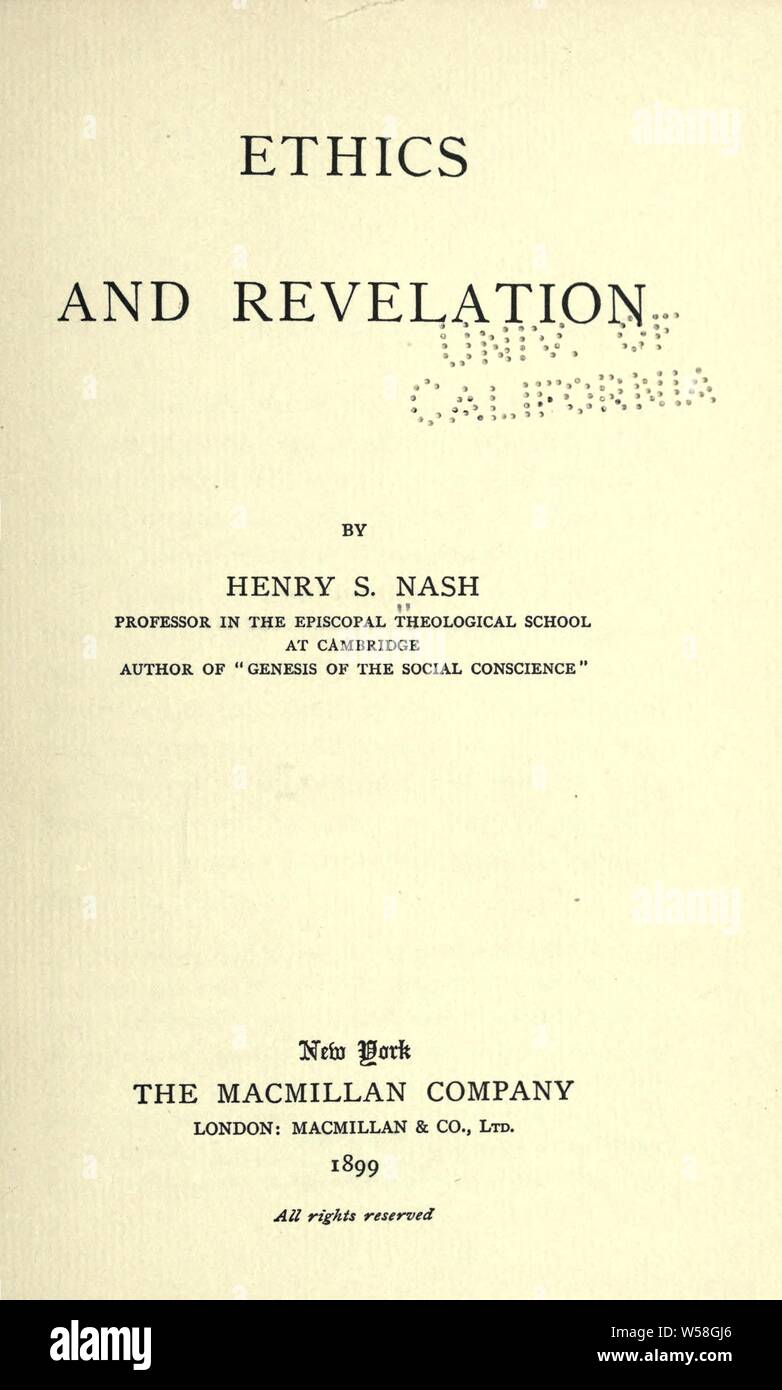 Ethics and revelation : Nash, Henry Sylvester, 1854-1912 Stock Photo ...