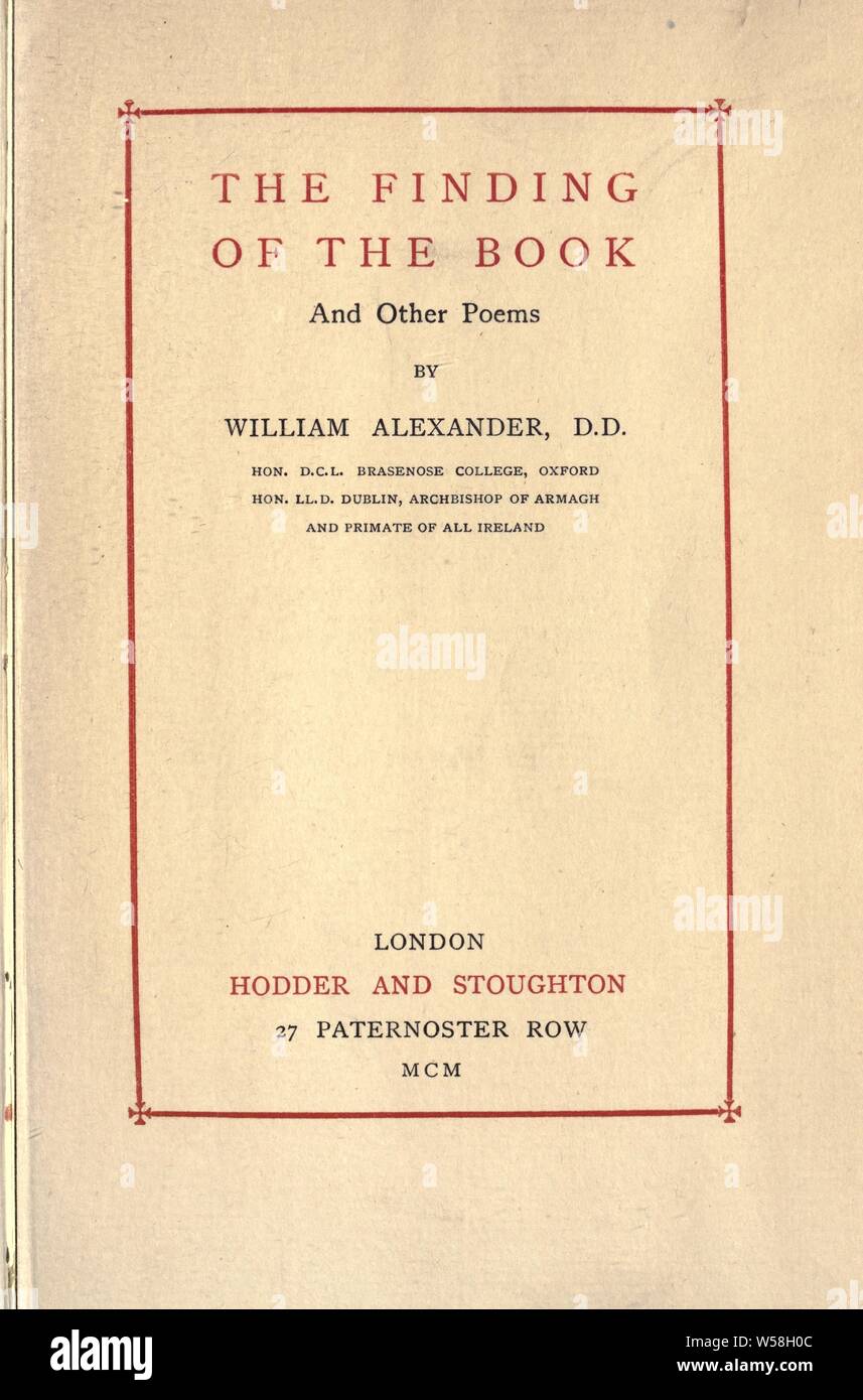 The finding of the book, and other poems : Alexander, William, 1824 ...