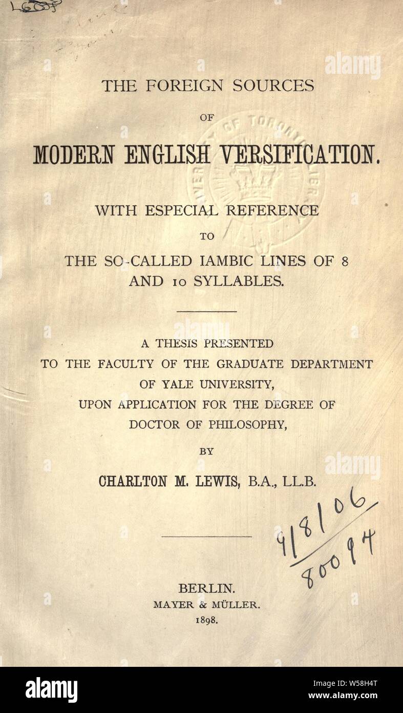 English versification hi-res stock photography and images - Alamy