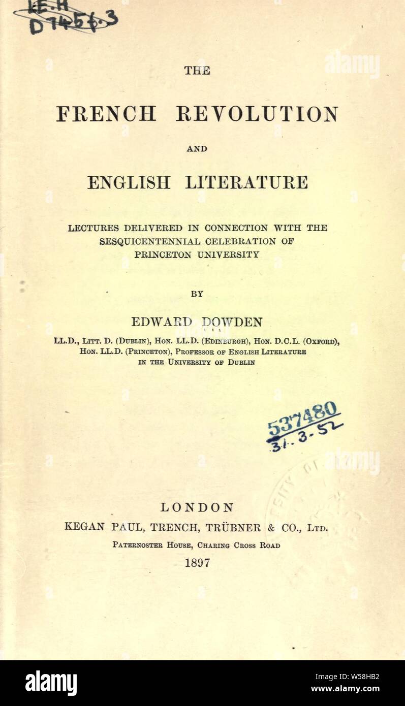 The French Revolution and English literature. Lectures delivered in ...