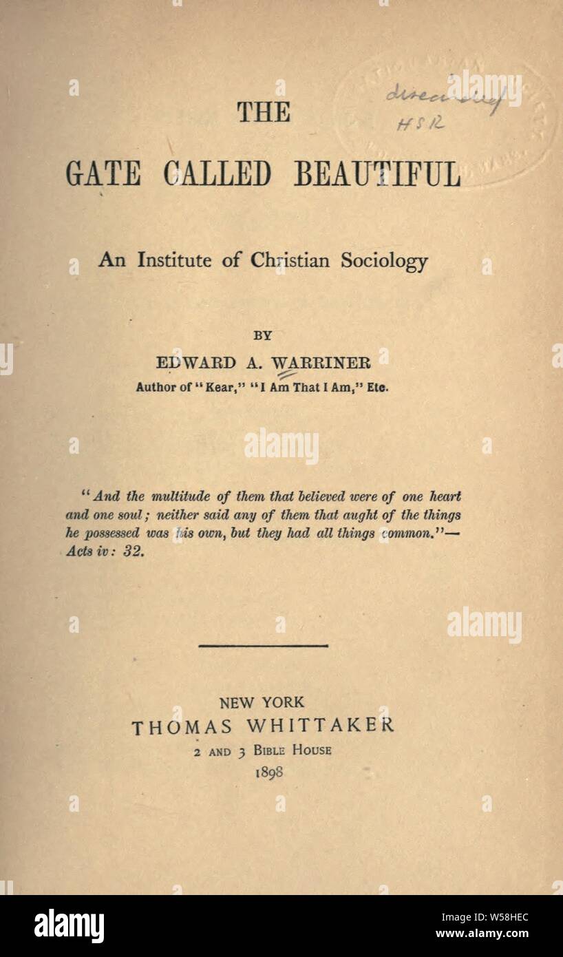 The gate called beautiful; an institute of Christian socilogy ...