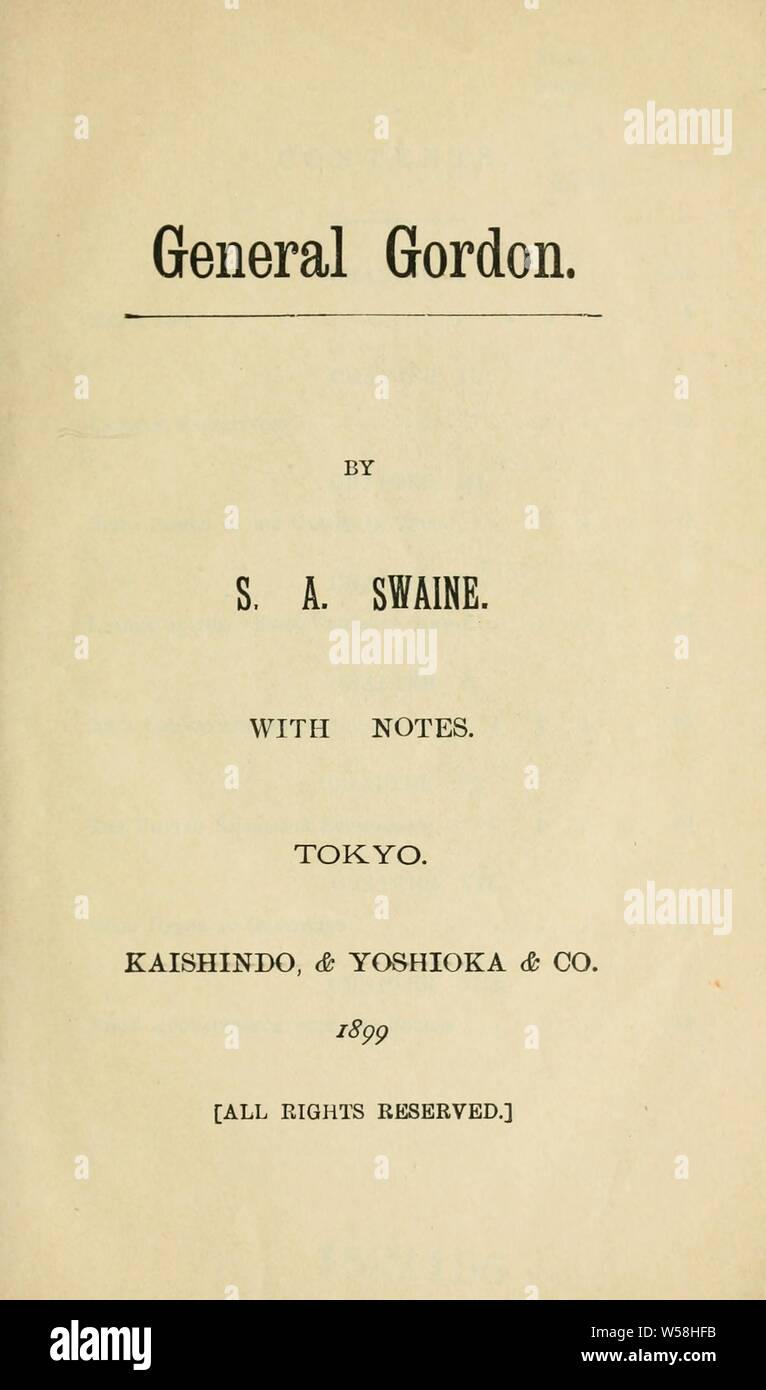 General Gordon : Swaine, Stephen Albert, 1850-1899 Stock Photo - Alamy