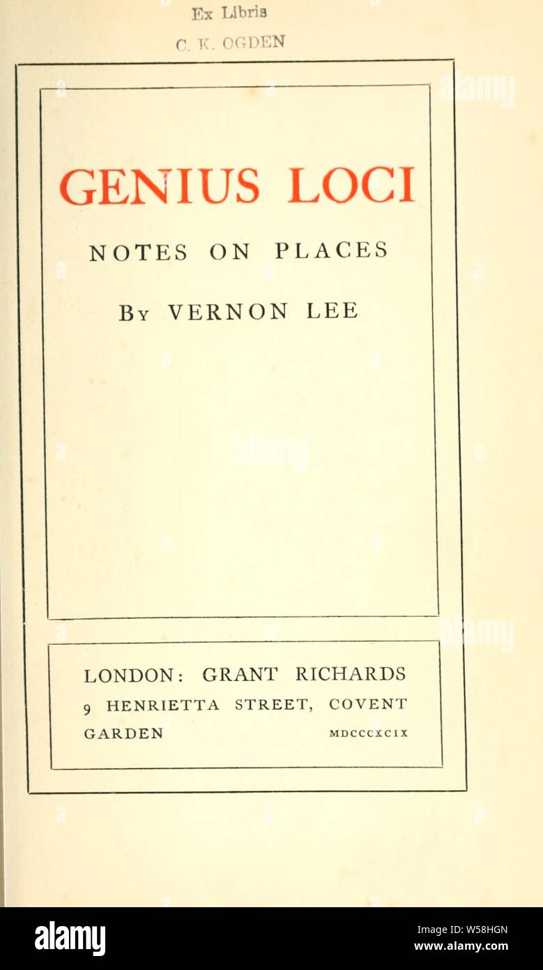Genius loci; notes on places : Lee, Vernon, 1856-1935 Stock Photo - Alamy