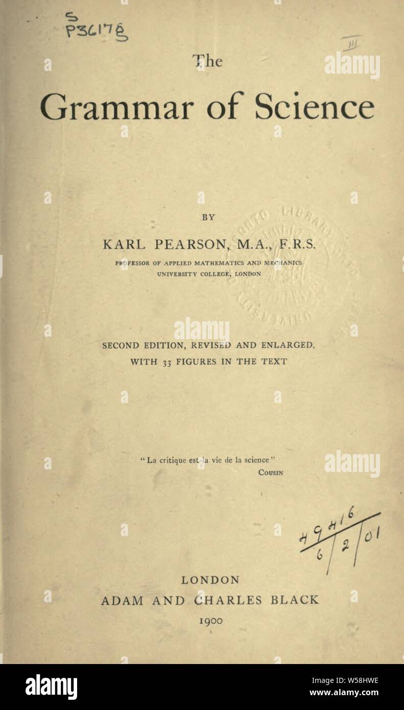 The grammar of science : Pearson, Karl, 1857-1936 Stock Photo - Alamy