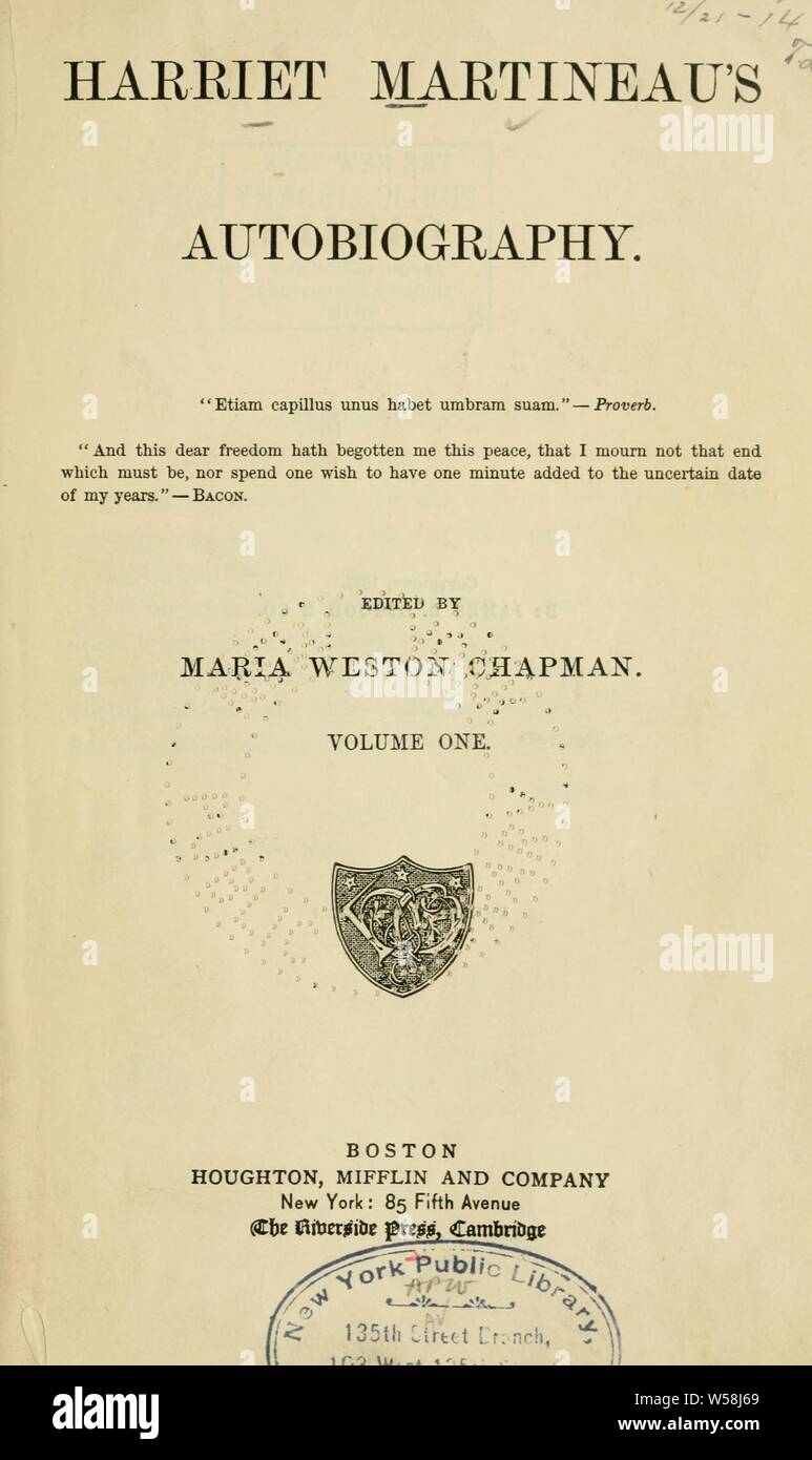 Harriet Martineau's autobiography .. : Martineau, Harriet, 1802-1876 ...