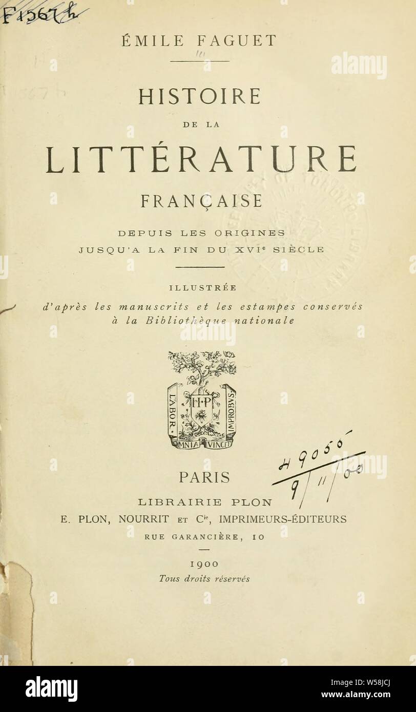 Histoire de la litterature francaise illustree dapres les hi-res stock ...