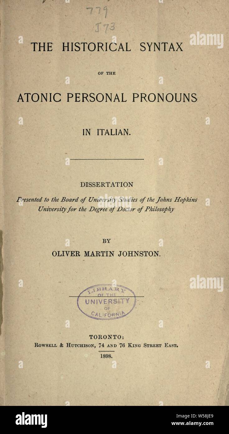 The historical syntax of the atonic personal pronouns in Italian ...